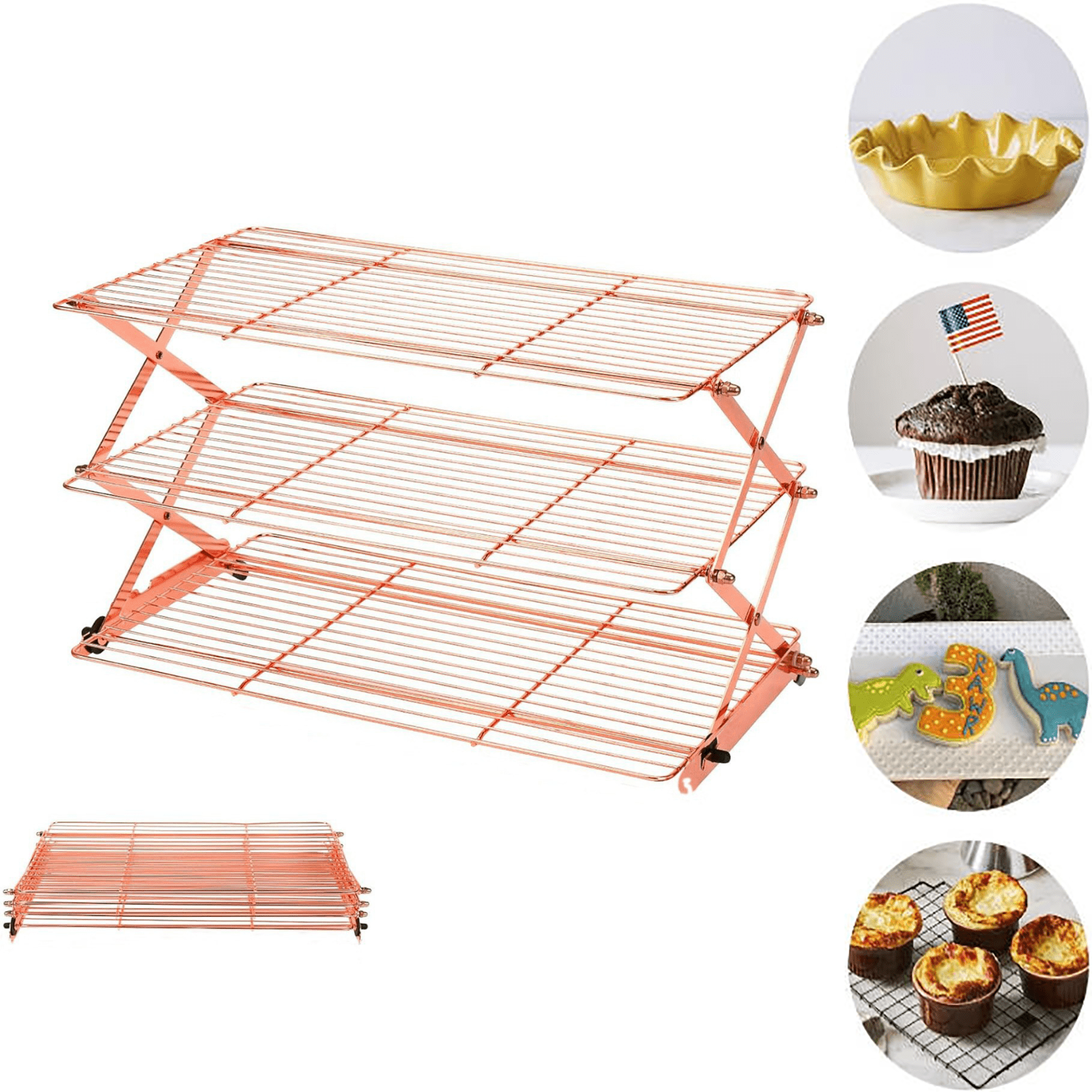 3/4-Tier Collapsible Cooling Rack, Adjustable Stackable Rack with ...