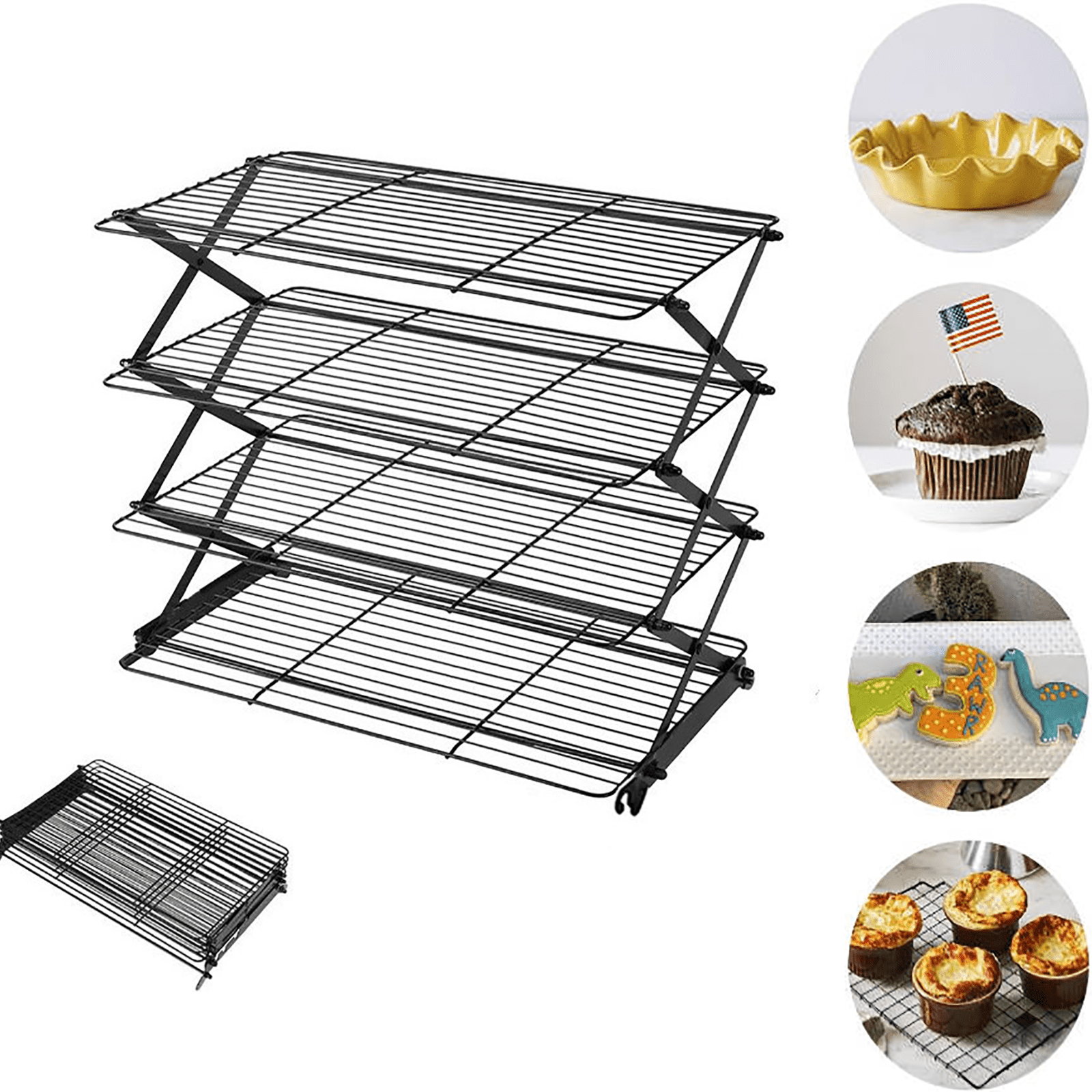 3/4-Tier Collapsible Cooling Rack, Adjustable Stackable Wire Rack with ...