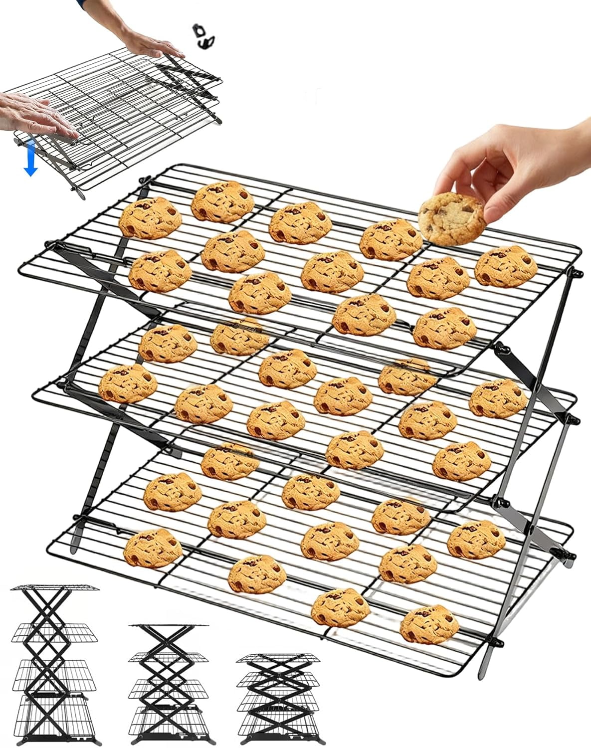 3/4-Tier Collapsible Cooling Rack - Expand to Bake, Collapse to Save ...