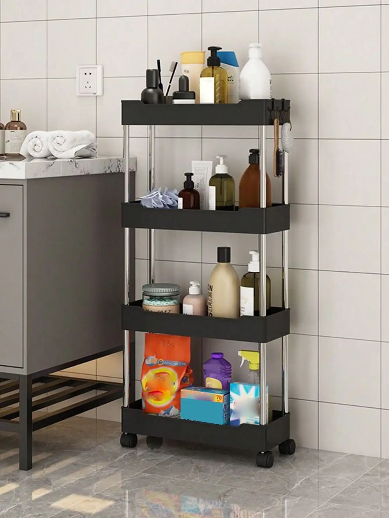 Movable Gap Storage Rack Rolling Utility Cart 3/4 Tier Slim Slide ...