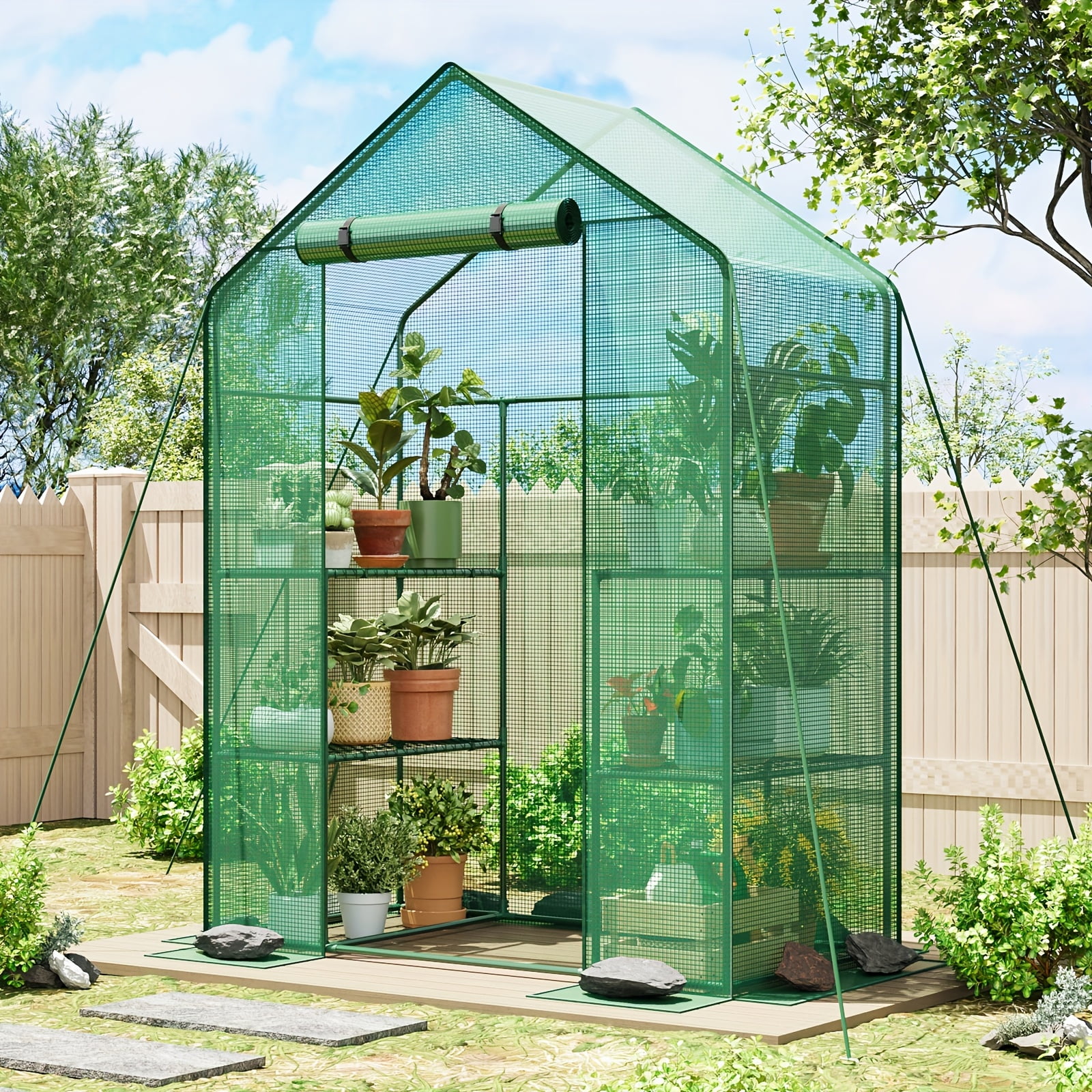 3/4-Tier Portable Mini Greenhouse - PE Cover for Indoor Outdoor ...