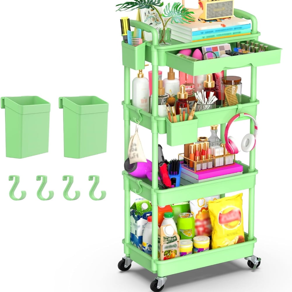 3/4 Tier Rolling Utility Cart Organizer with Removable Drawer, Stable ...