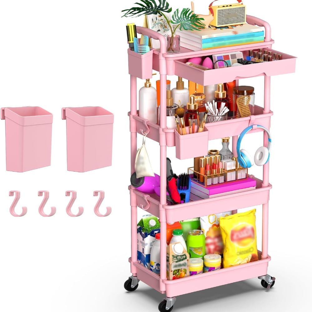 3/4 Tier Rolling Utility Cart Organizer with Removable Drawer, Stable ...