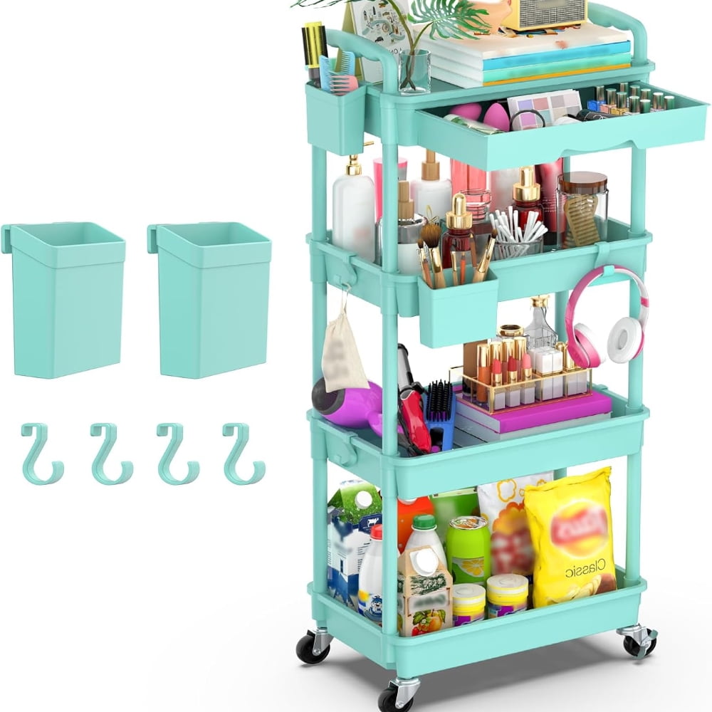 3/4 Tier Rolling Utility Cart Organizer with Removable Drawer, Stable ...