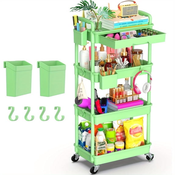 3/4 Tier Rolling Utility Cart with Drawer, Lockable Wheels, Plastic ...
