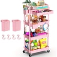 3/4 Tier Rolling Utility Cart with Drawer, Lockable Wheels, Plastic ...