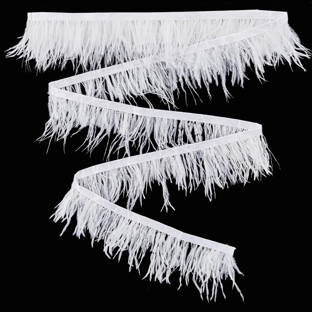 3-4" Width Ostrich Feather Trim Natural Feathers Fringe Ribbon 6 Yards ...