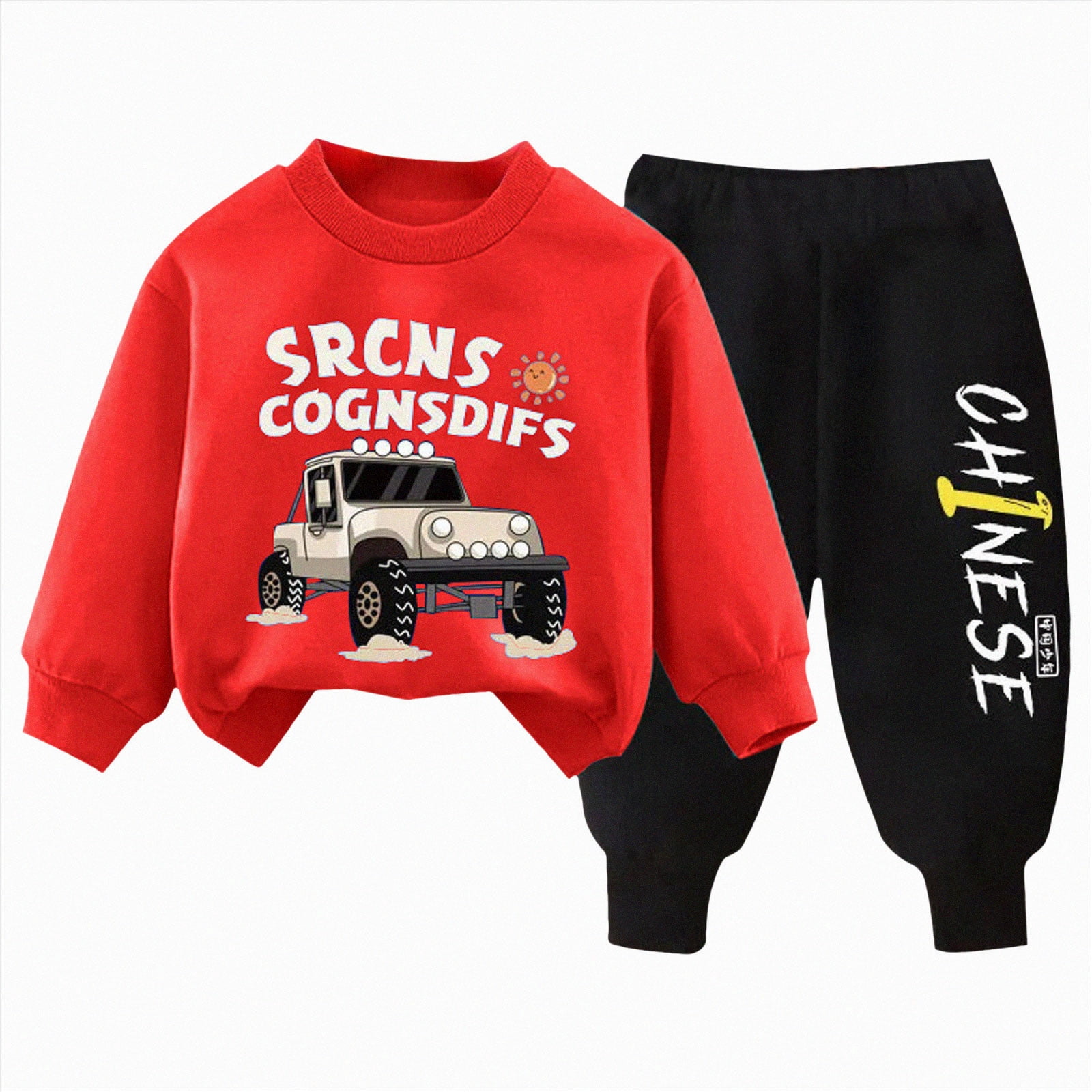 3-4 Years Baby Boy Fall Clothes Set Long Sleeve Letter Print Sweatshirt ...