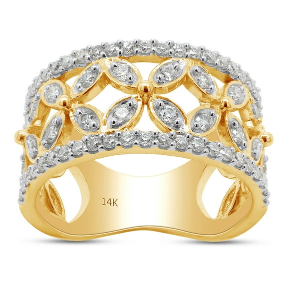 3/4 ct. t.w Round Cut Lab Created Moissanite Diamond Double Row Floral ...