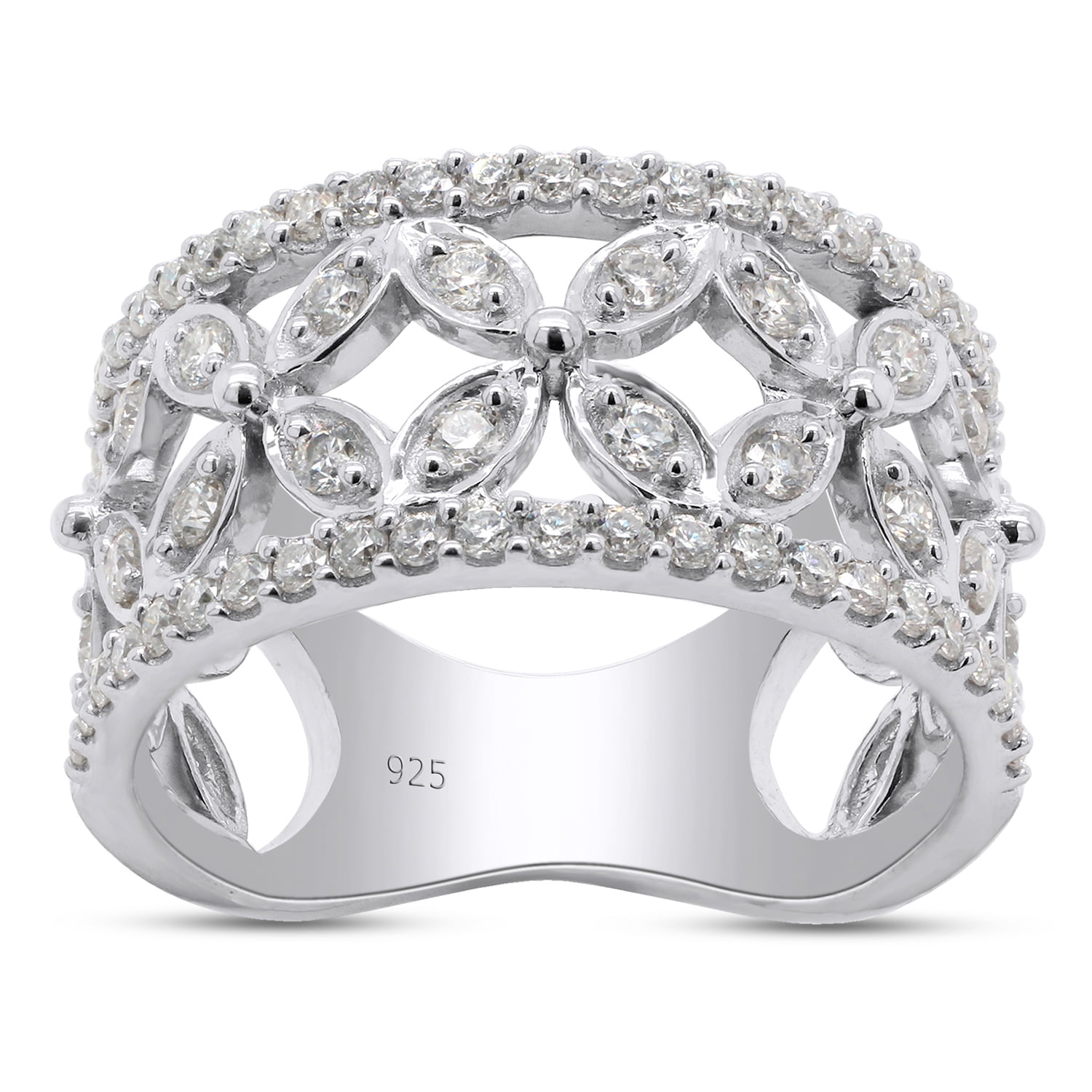 3/4 ct. t.w Round Cut Lab Created Moissanite Diamond Double Row Floral ...