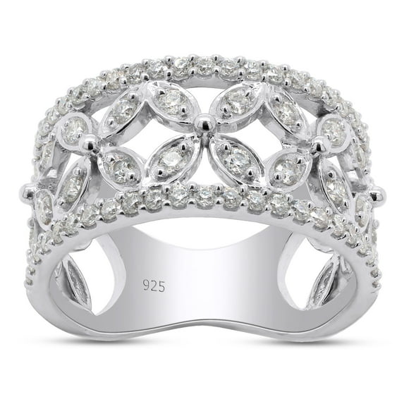 3/4 ct. t.w Round Cut Lab Created Moissanite Diamond Double Row Floral ...