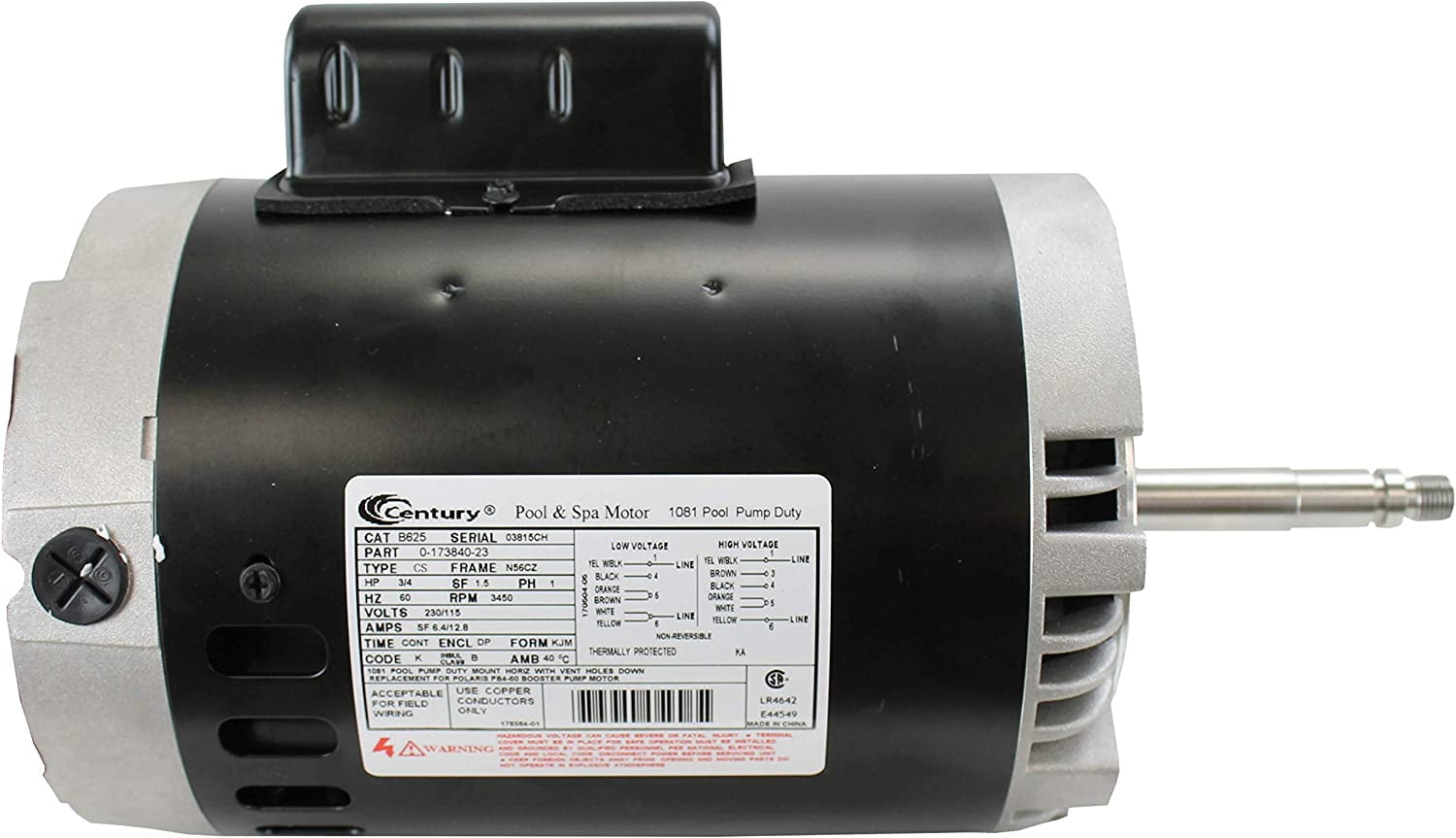 Century 3/4 HP Booster Pump Motor for Polaris PB460, 115/230V RPM 3450 ...