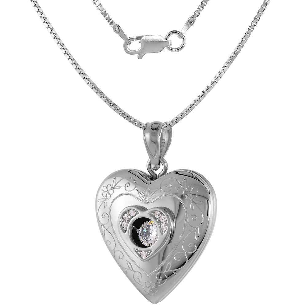 3/4 inch Round Sterling Silver Cubic Zirconia Dancing Diamond Heart ...
