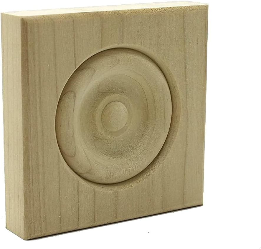 3/4" x 3 1/2" x 3 1/2" Poplar (Paint Grade) Rosette Bullseye Plinth ...