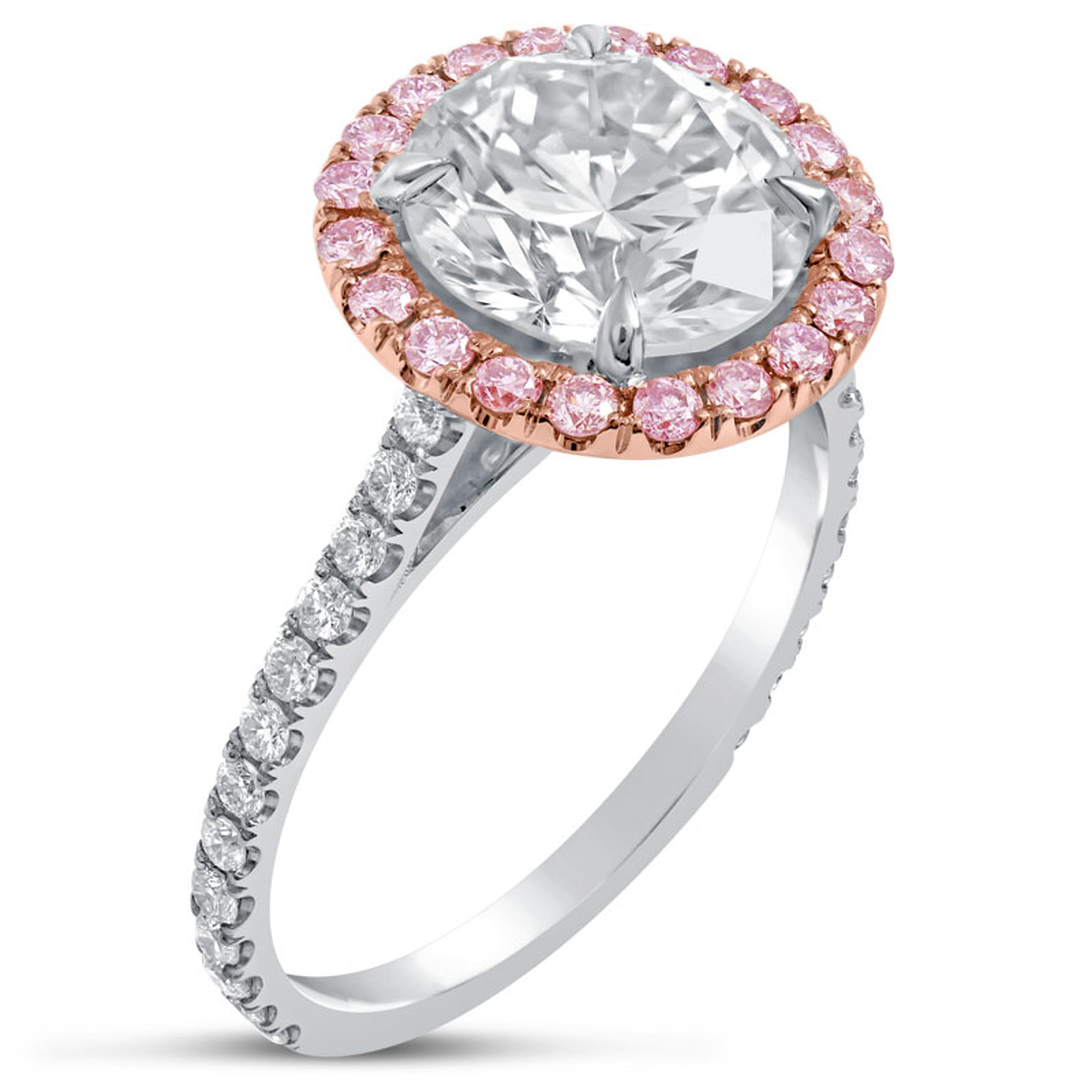3.40CTW Round Cut Diamond Engagement Ring Two Tone With Pink Diamonds ...