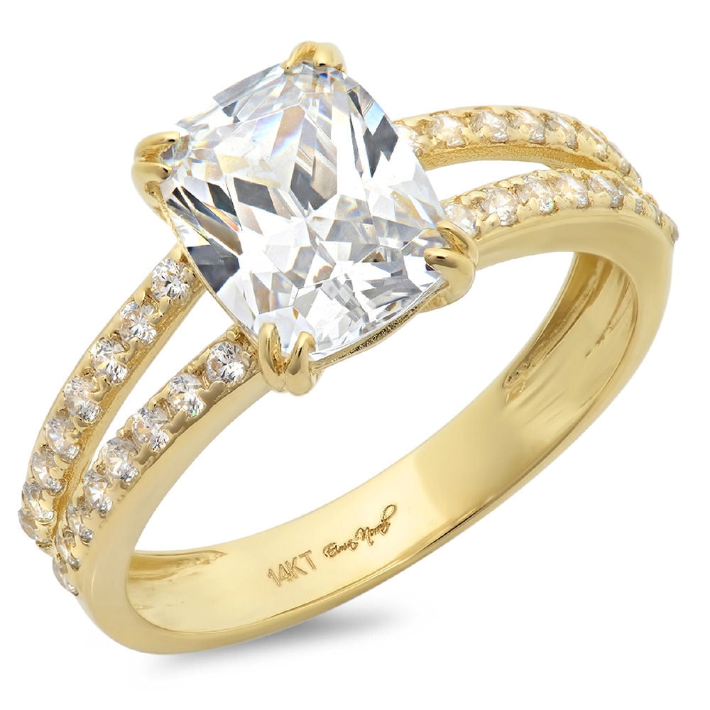 3.96ct Cushion cut - Solitaire with Accents - VVS1 Moissanite - 18k Yellow Gold - Bridal ...