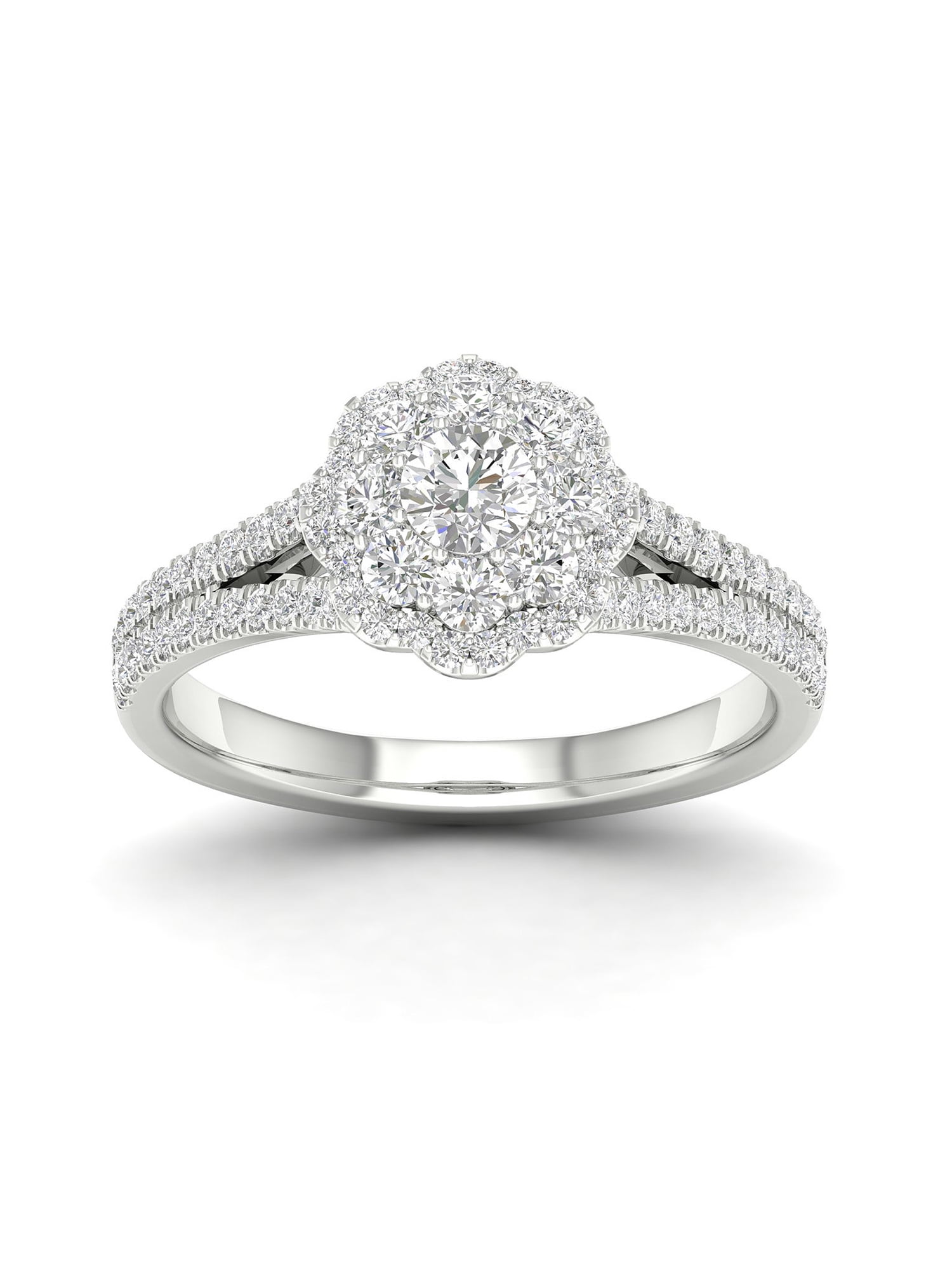 3/4Ct TDW Diamond 14k White Gold Flower Burst Engagement Ring (I-J, I2 ...