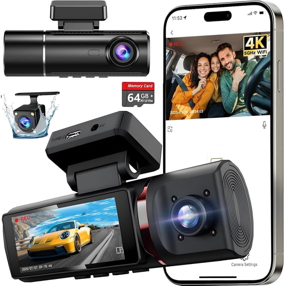 3 4K Dash Cam Front, 1080P Dash Camera Rear and Inside for with 3.16 ...