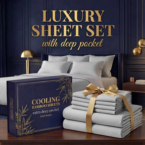 3/4PCS Luxury Soft Bed Sheet Set with Deep Pocket Fitted Sheet, Easy ...