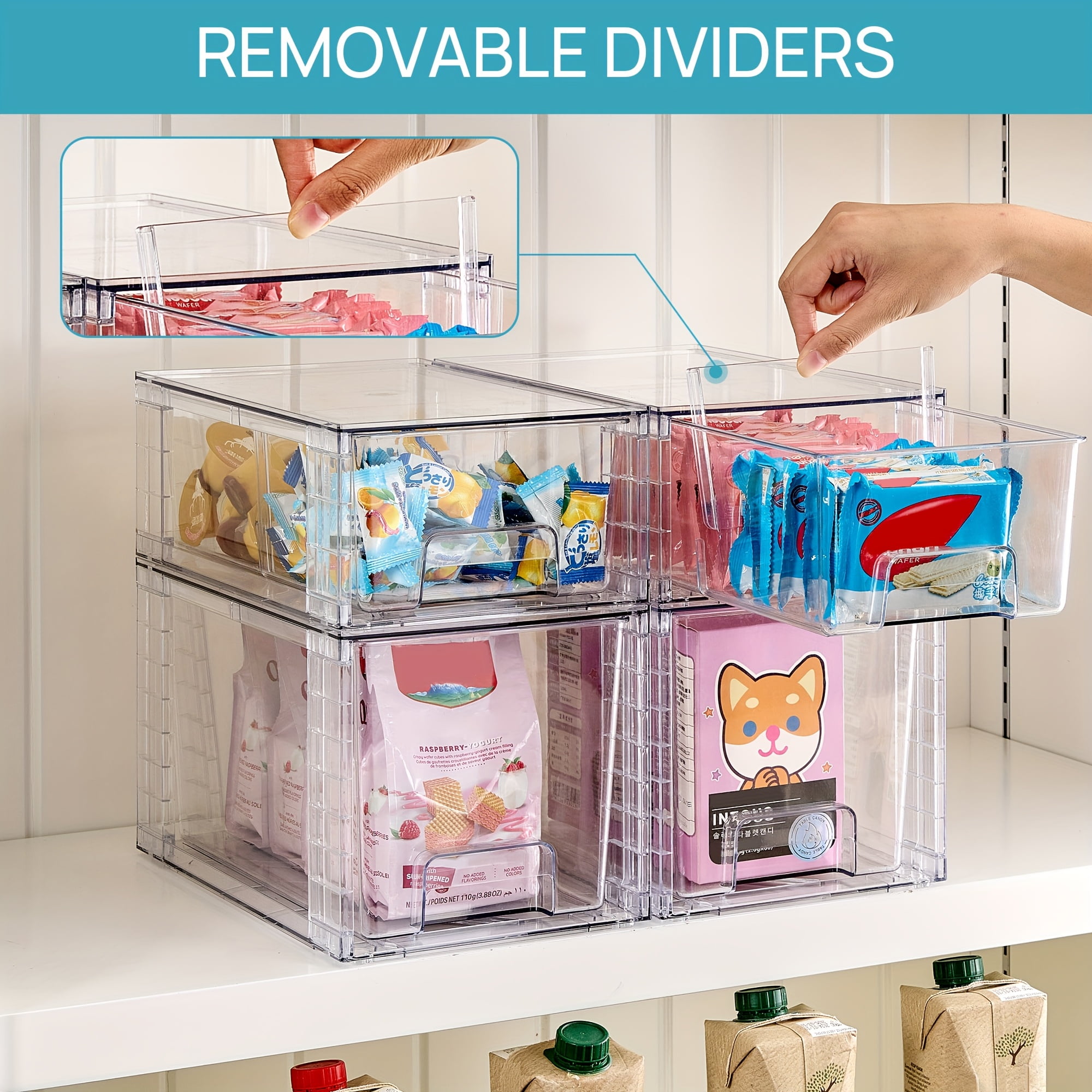 3/4Pcs Clear Stackable Storage Bins with Lids & Handles, Easy Assemble ...