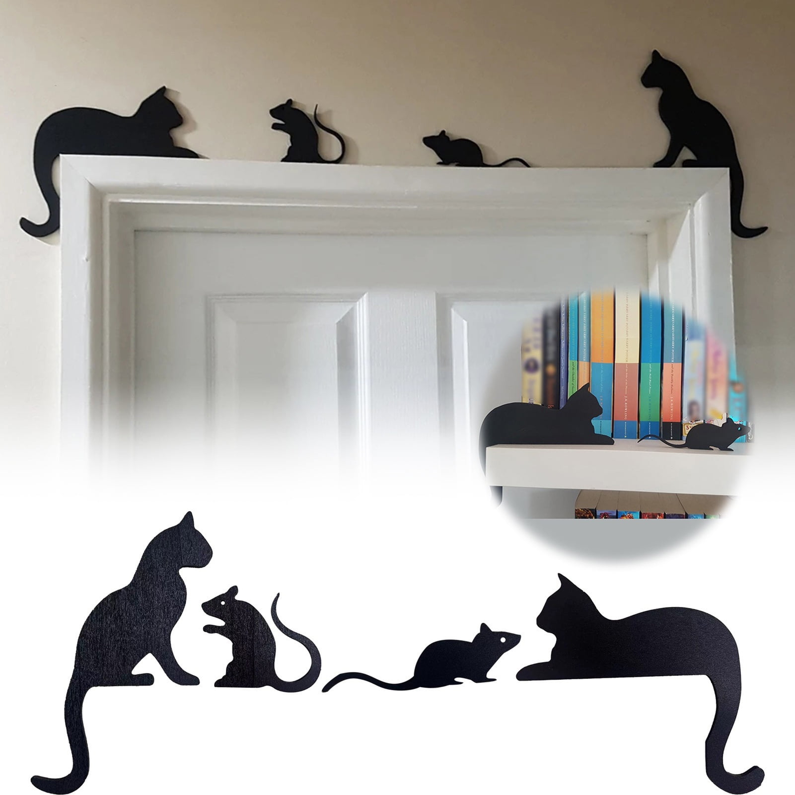 3/4Pcs Halloween Black Cat Decor Wooden Cat Silhouette Door Corner ...