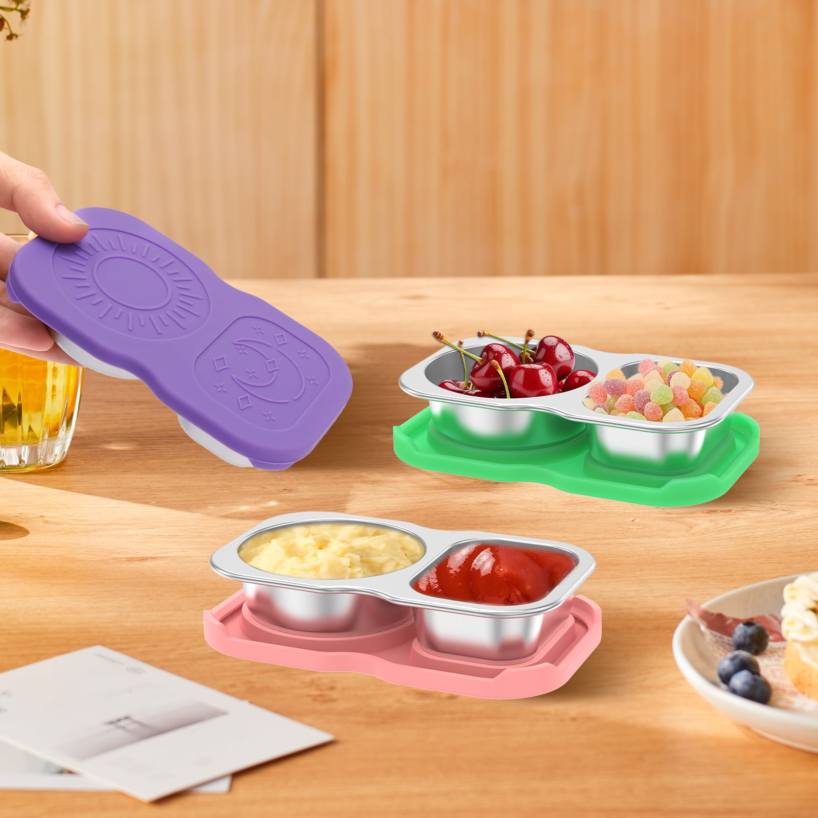 3/4Pcs Stainless Steel Snack Container Reusable Double Compartment ...
