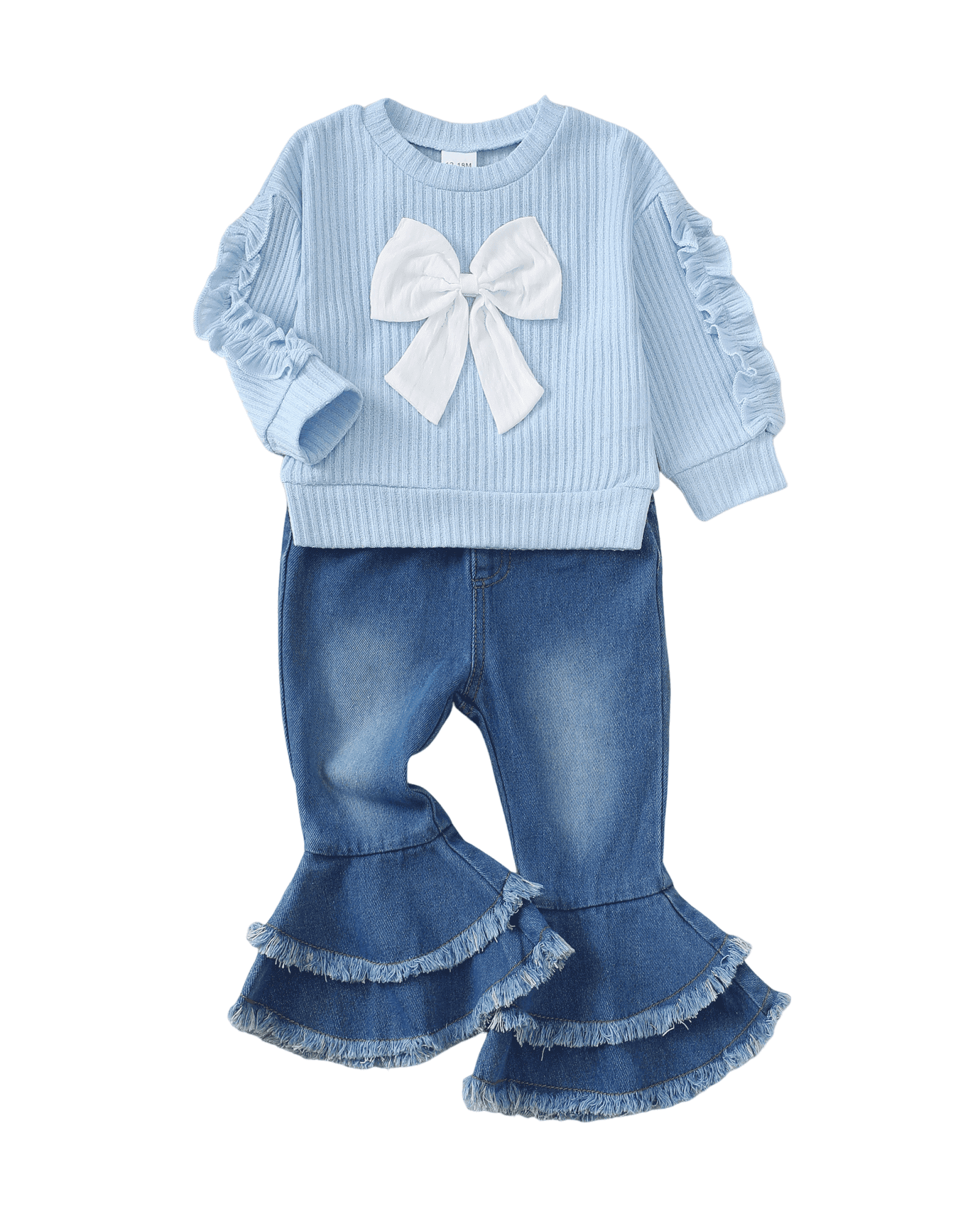 3-4T Toddler Girl Outfits Blue Long Sleeve Round Neck Cute Bow Pullover ...