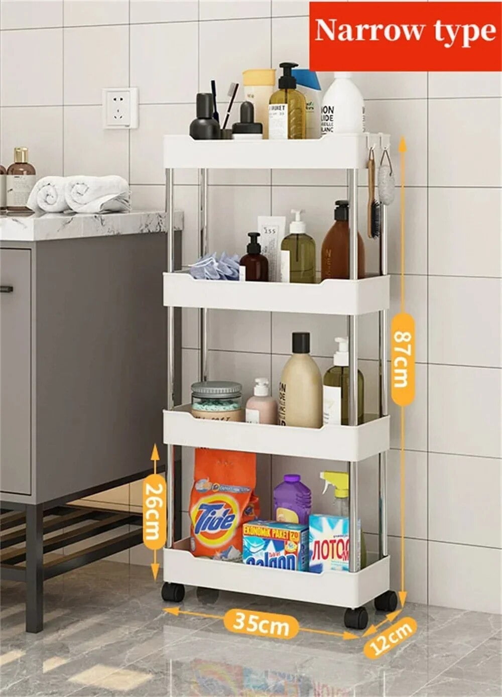 3/4Tier Rolling Storage Movable Rack Storage Utility Kitchen Rack Shelf ...