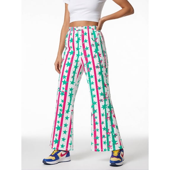 3-4Y Girls Colored Flared Pants Digital Print Trousers Slim-Fit Wide ...