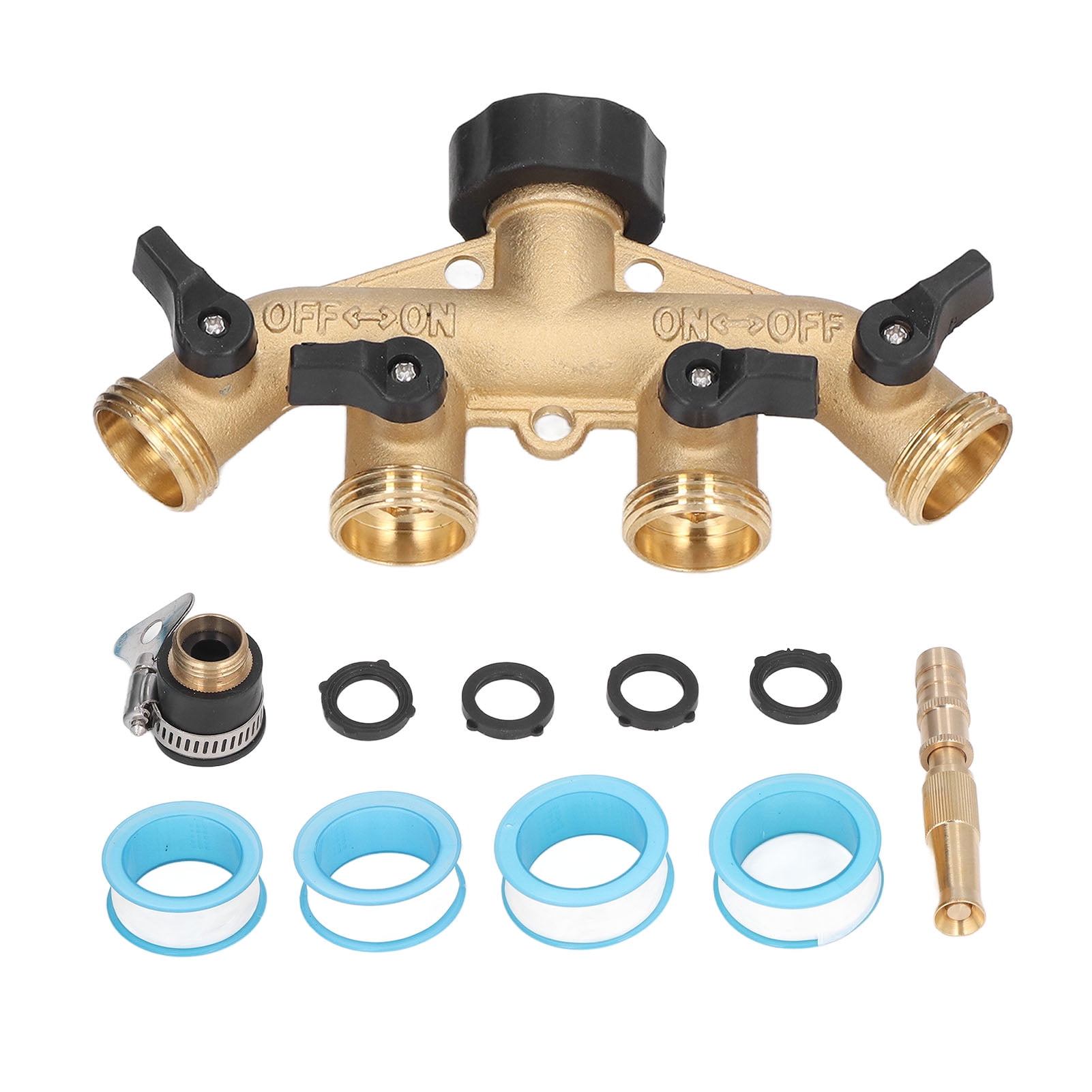 3/4in Hose Faucet Manifold Splitter 4 Way Brass Pipe Split Connector ...