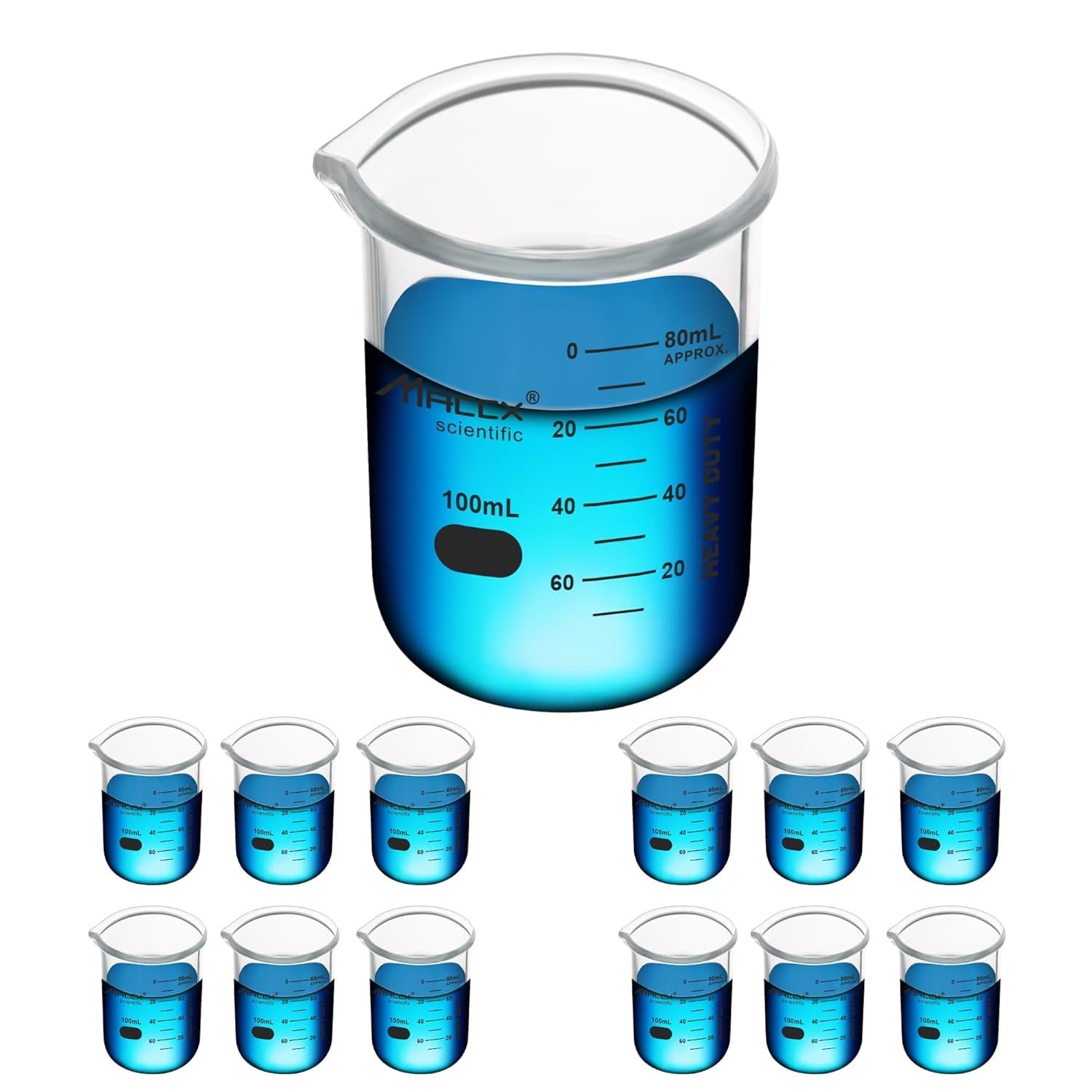 3.4oz(100ml) Sturdy Glass Beaker, Heavy-Duty Lab Beaker Set, 3.3 ...