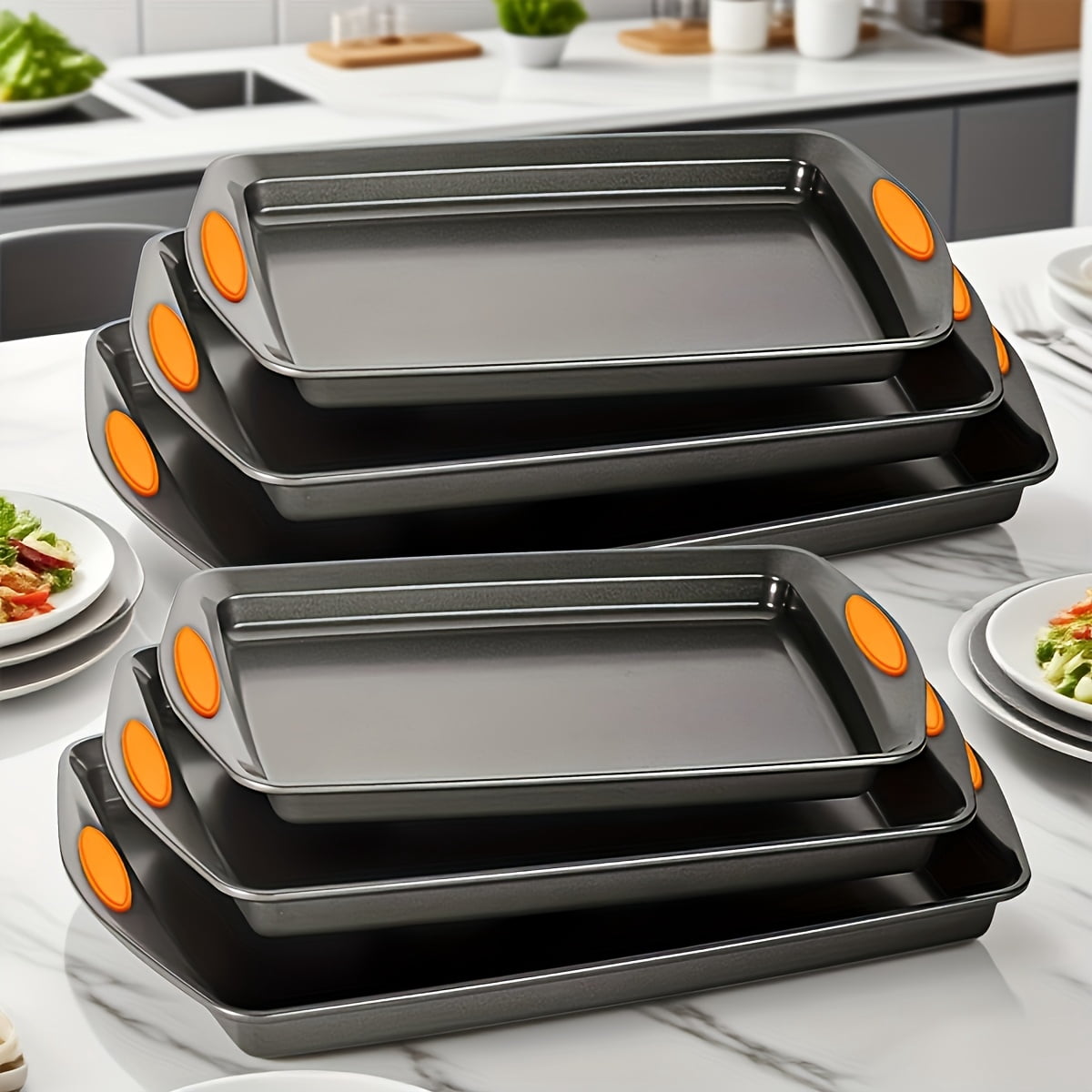 3-4pcs Black Nonstick Baking Pan Set, Commercial Grade Steel Pans with ...