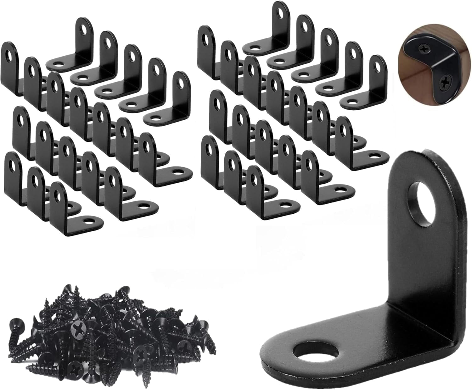 3/4x3/4 Inch L Bracket, Steel Construction, Black Heavy Duty 2-Hole ...