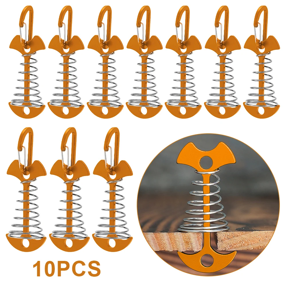 3/5/10PCS Spring Fishbone Deck Pegs Tent Stakes Awning Anchor Wind Rope ...