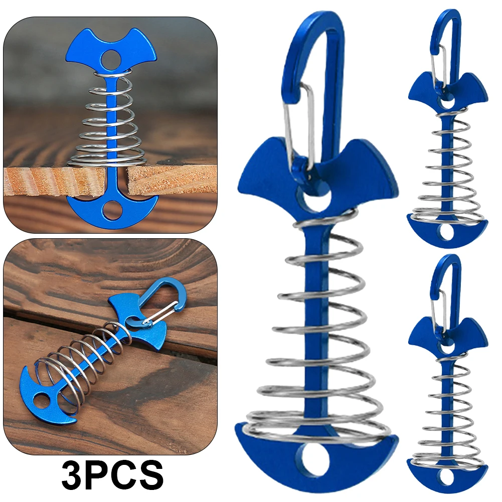 3/5/10PCS Spring Fishbone Deck Pegs Tent Stakes Awning Anchor Wind Rope ...
