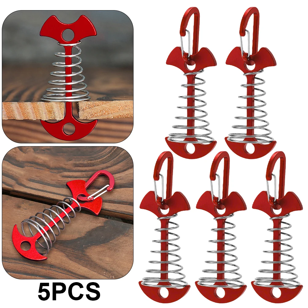 3/5/10PCS Spring Fishbone Deck Pegs Tent Stakes Awning Anchor Wind Rope ...