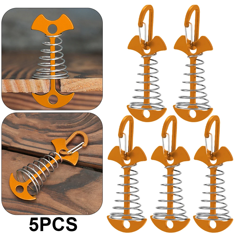 3/5/10PCS Spring Fishbone Deck Pegs Tent Stakes Awning Anchor Wind Rope ...