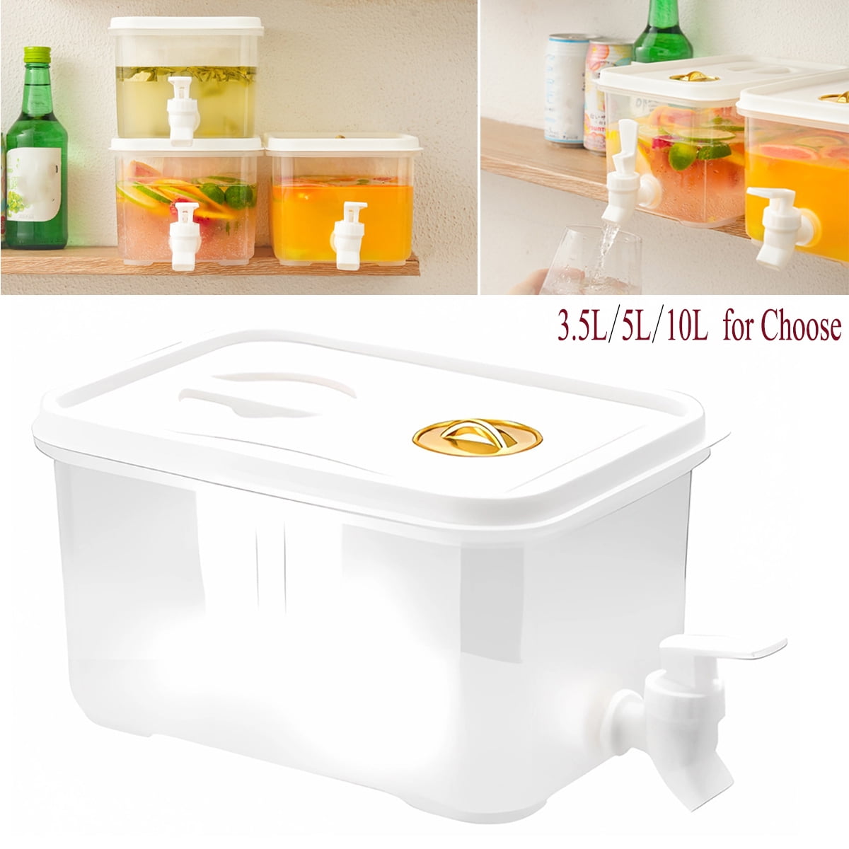 3.5/5/10L Fridge Drink Dispenser with Spigot, Leak-proof Beverage Drink ...