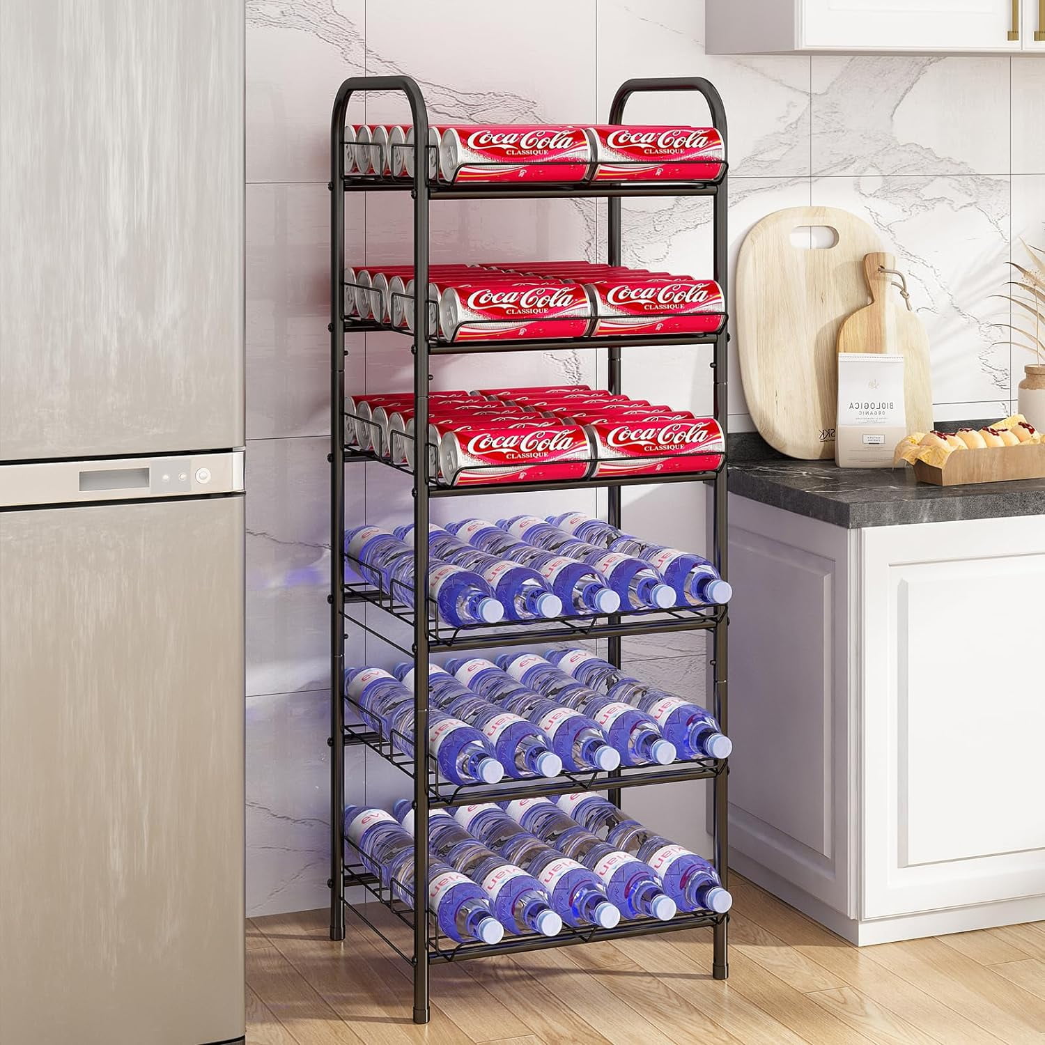 3 5 6 7 8 Tier Water Bottle Storage Rack, Free Standing Vertical Metal,Water Bottle Organizer ...