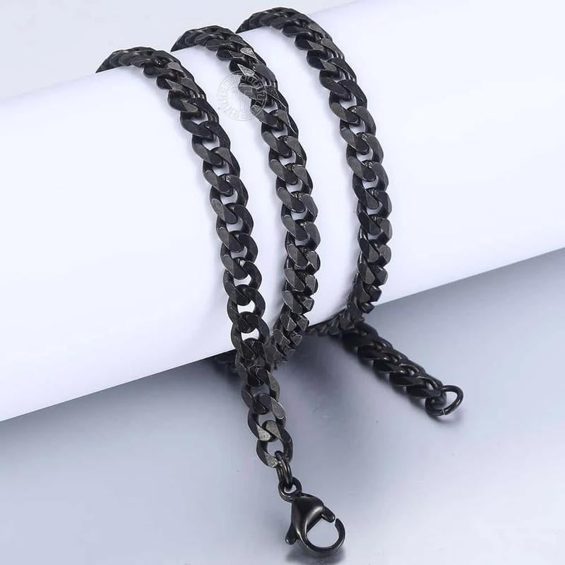 3 5 7 9 11mm Mens Silver Color Necklace Stainless Steel Cuban Link