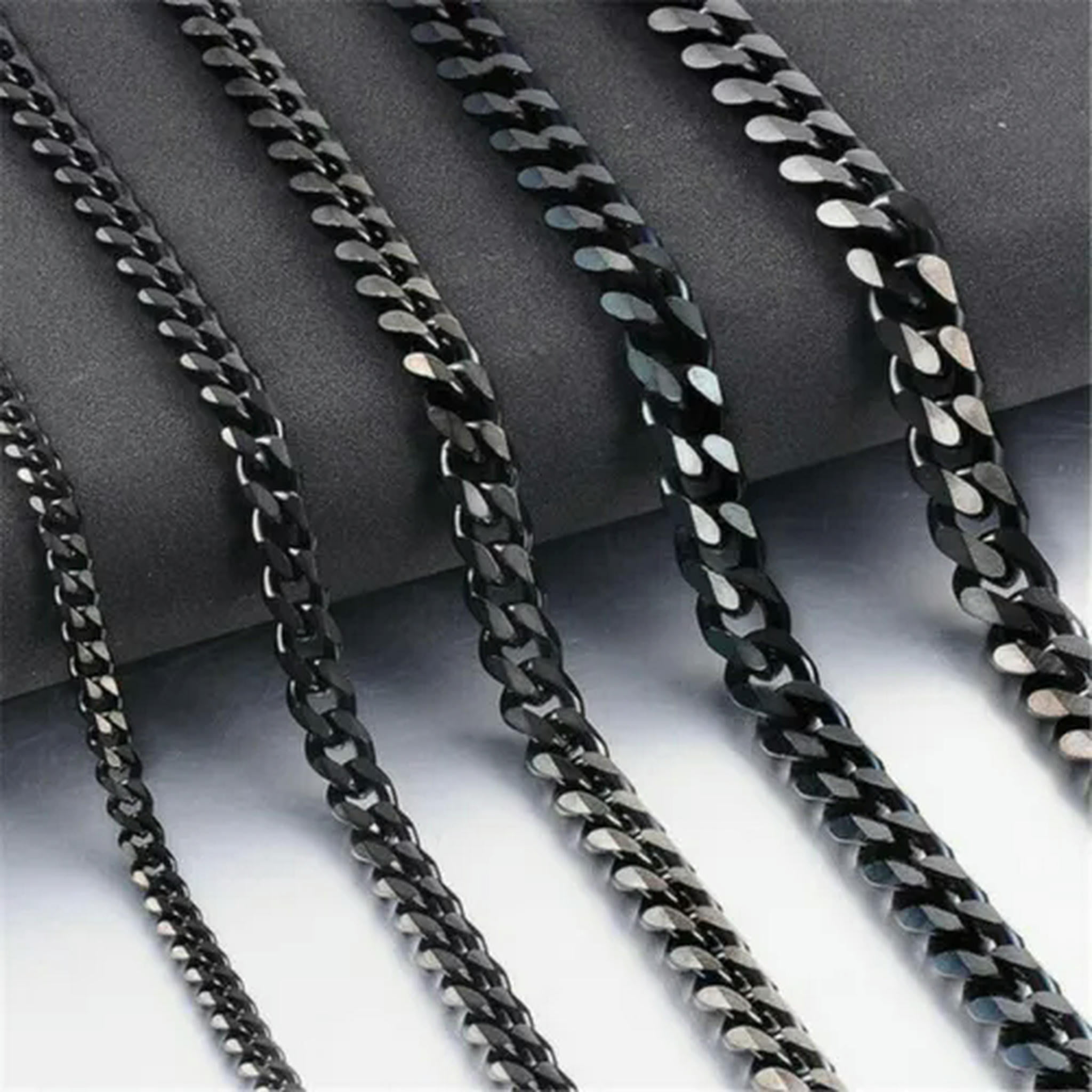 3/5/7/9/11mm Mens Cuban Curb Black Necklace Stainless Steel Link Chain ...