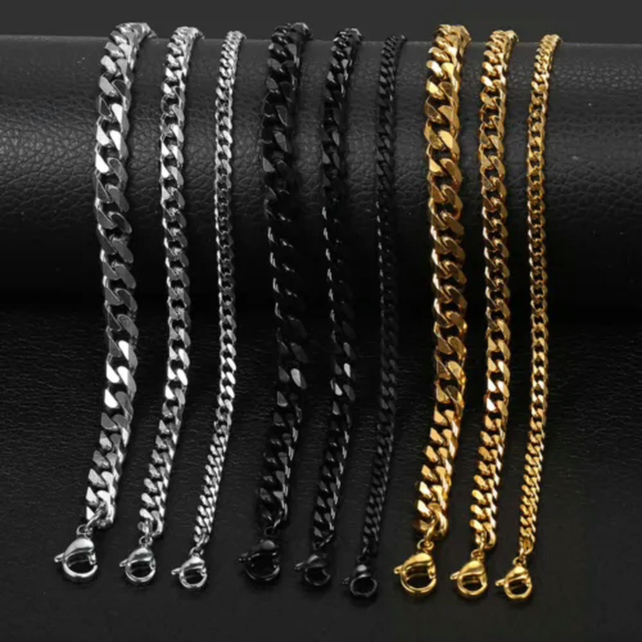 3/5/7/MM Stainless Steel Silver/Gold/Black Cuban Curb Necklace Chain ...