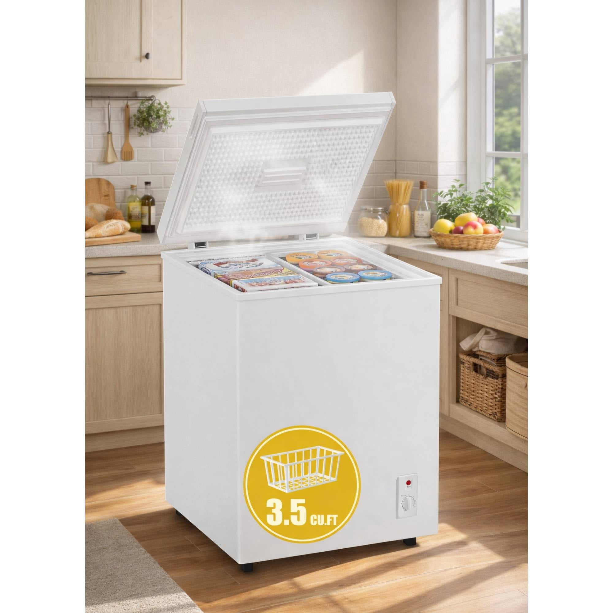 3.5 Cu.Ft Chest Freezer with Removable Storage Basket, Compact Deep ...