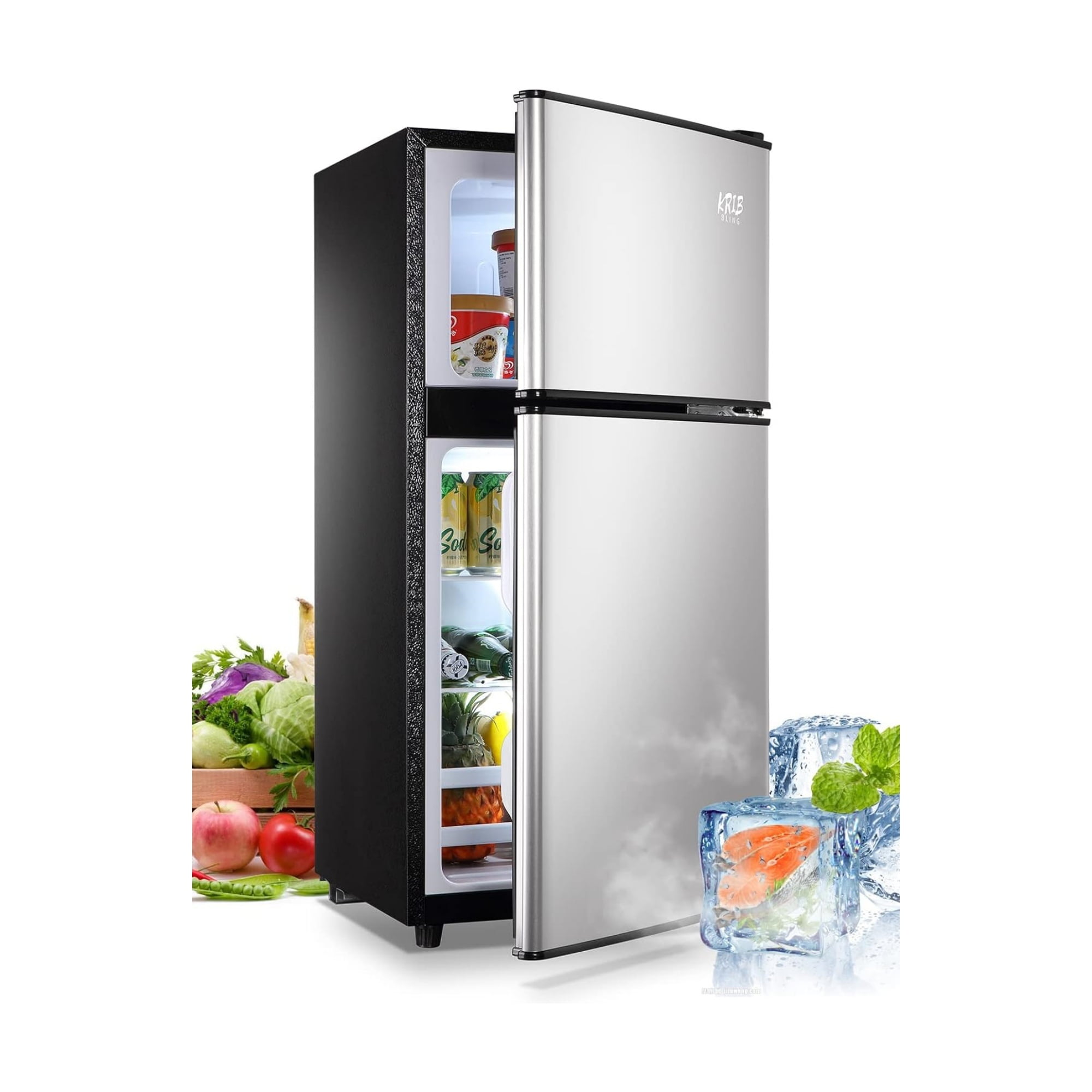 3.5 Cu.Ft Compact Mini Fridge with Freezer, 2-Door Small Refrigerator ...