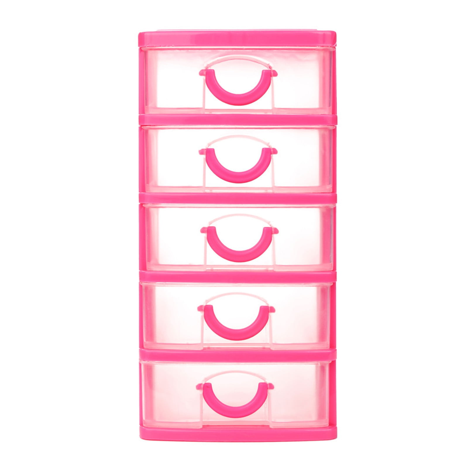 3/5 Drawer Plastic Storage, Mini Drawer Unit, Pink Frame With Clear ...