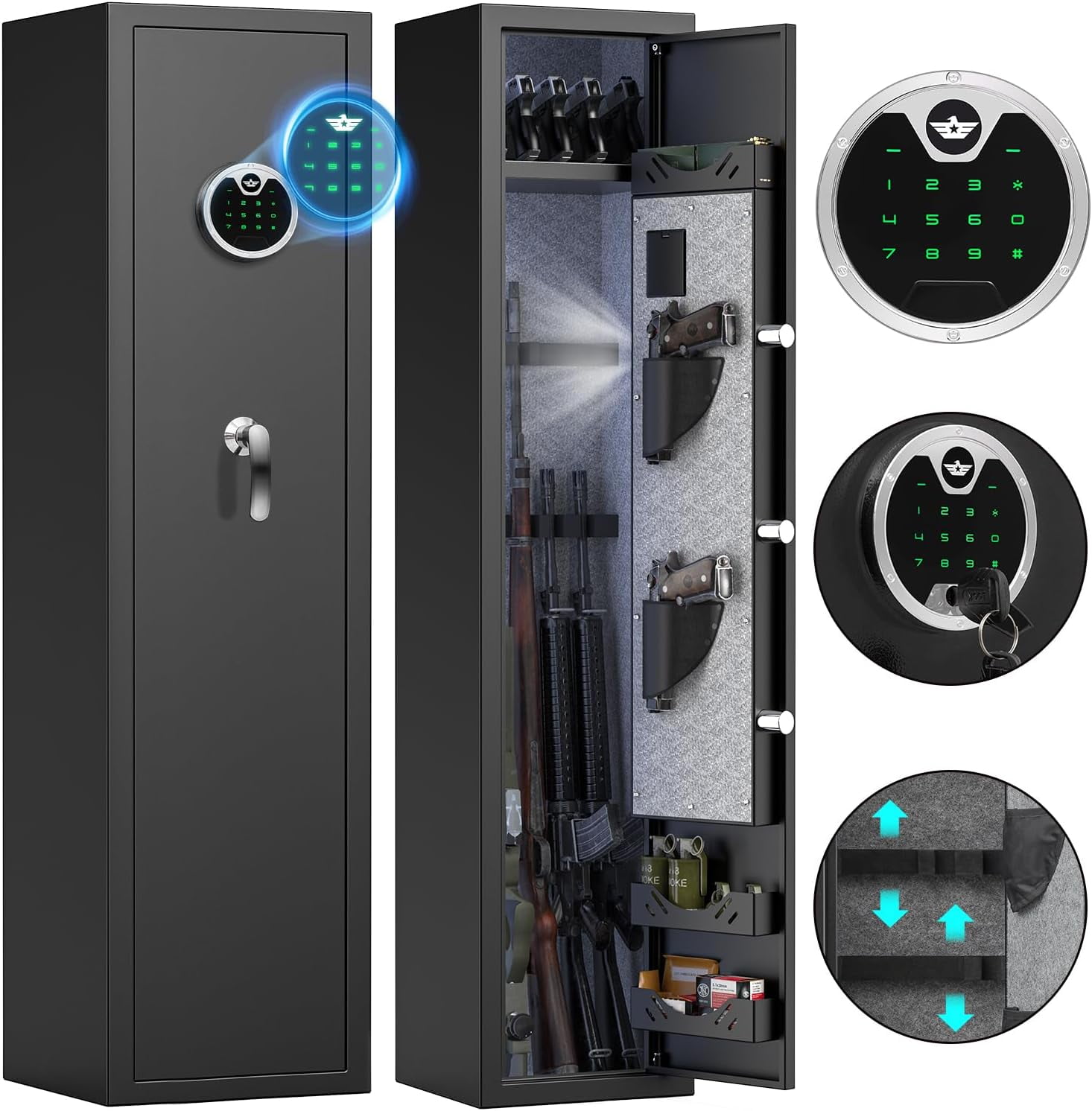 3-5 Fireproof Gun Safes for Home Rifle and Pistols, Digital Long Gun Safe for Rifles and ...