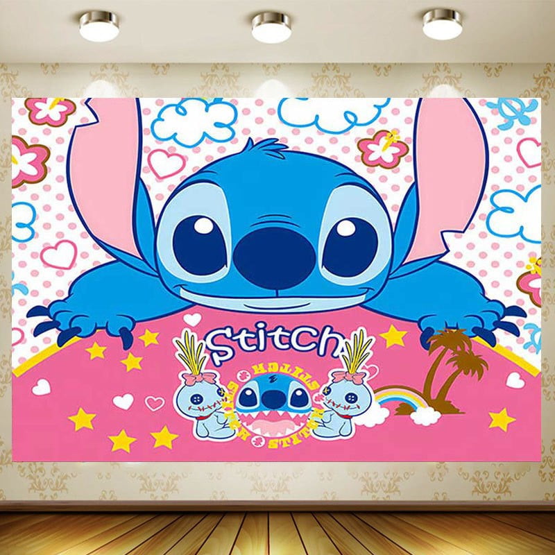 3*5 Ft Happy Birthday Stitch Backdrop Background Cartoon Monster Stitch ...