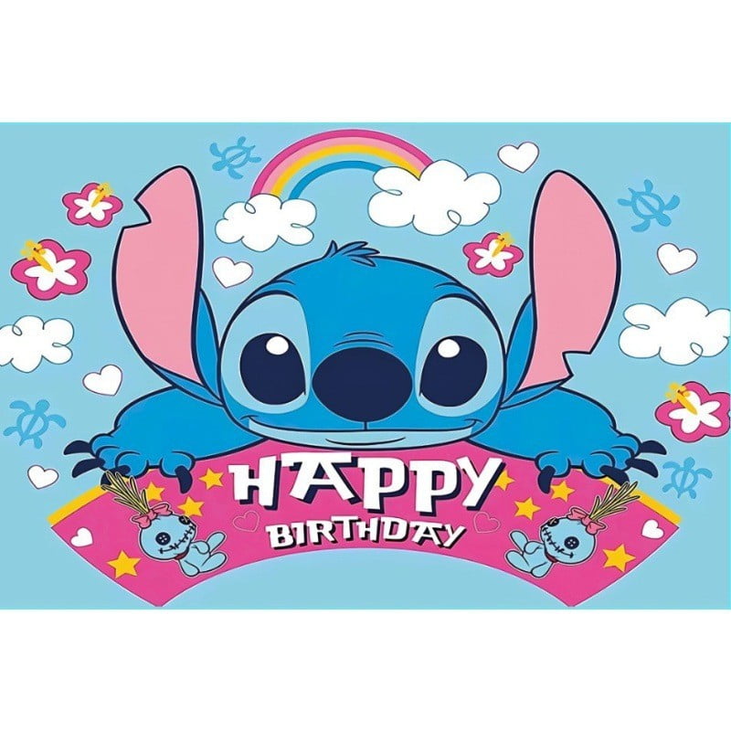 3*5 Ft Happy Birthday Stitch Backdrop Background Cartoon Monster Stitch ...