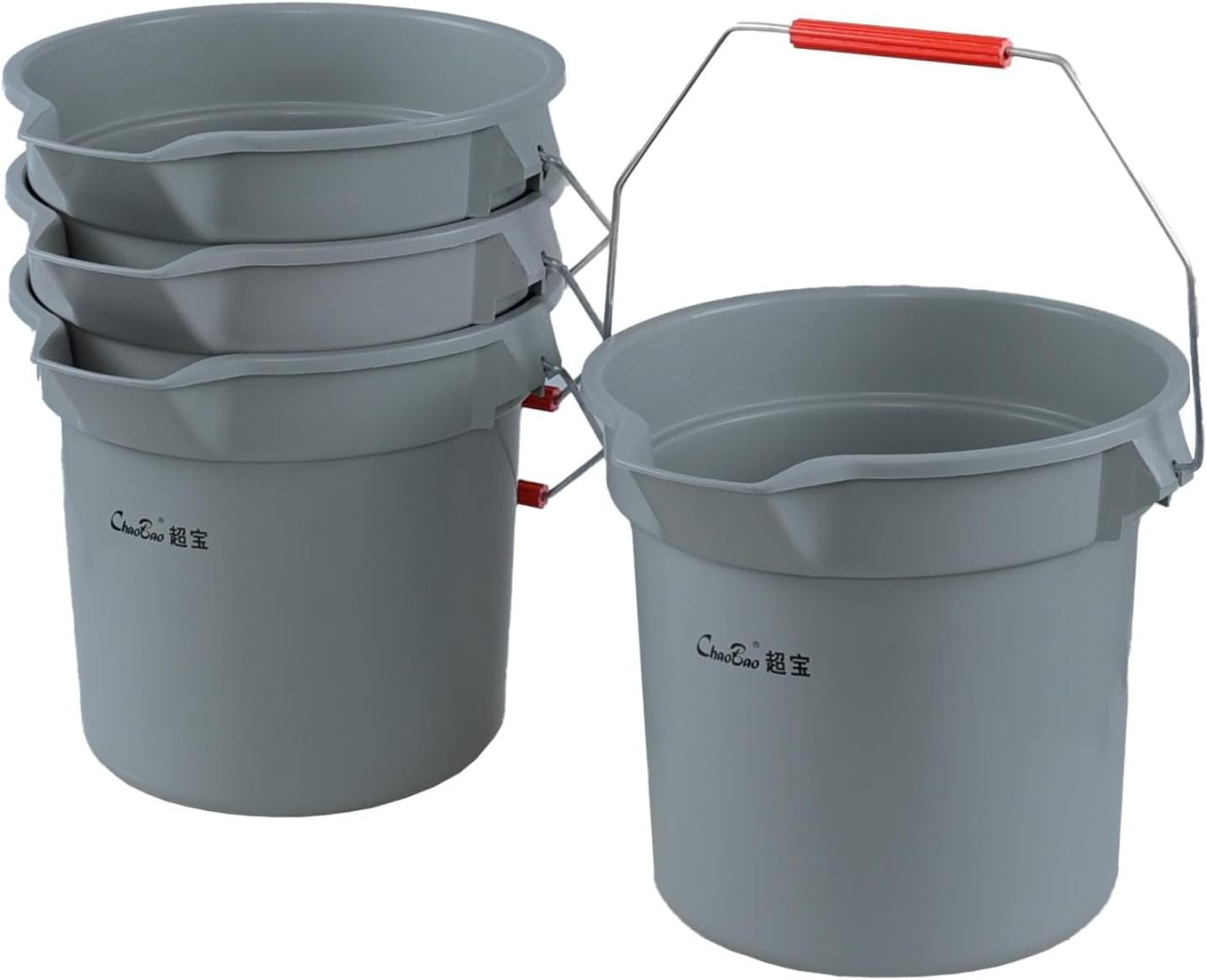 3.5 Gallon Commercial Cleaning Plastic Buckets with Handles, Gray ...