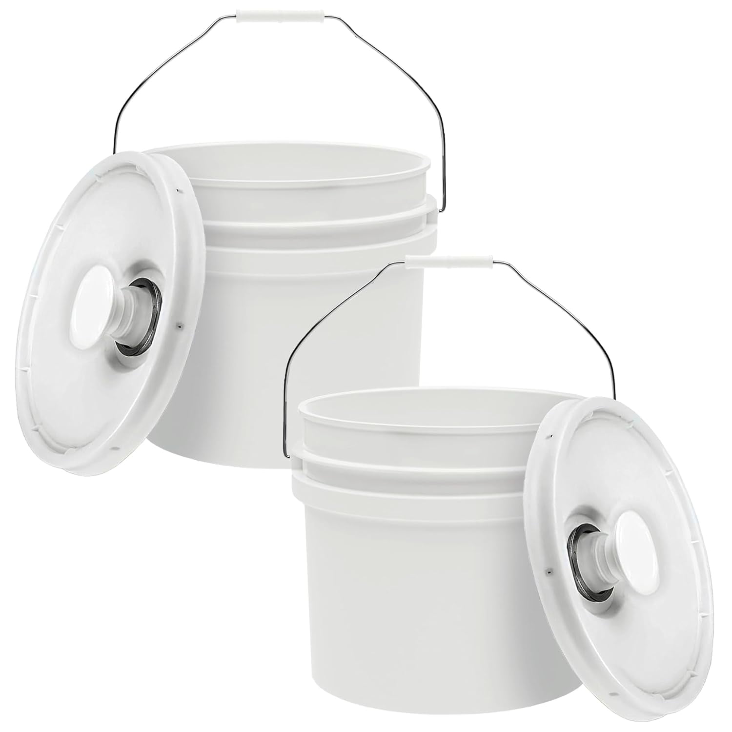3.5-Gallon White Bucket Pail with Spout Lid, Metal Handles with Plastic ...